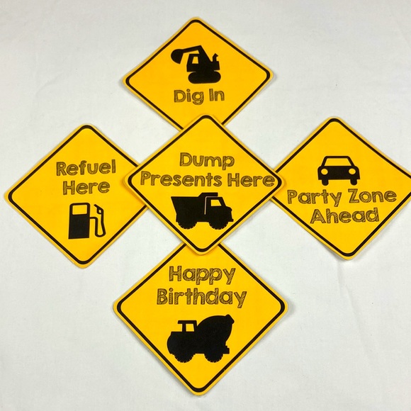 Party Supplies | Copy Five Laminated Construction Themed Birthday Signs ...